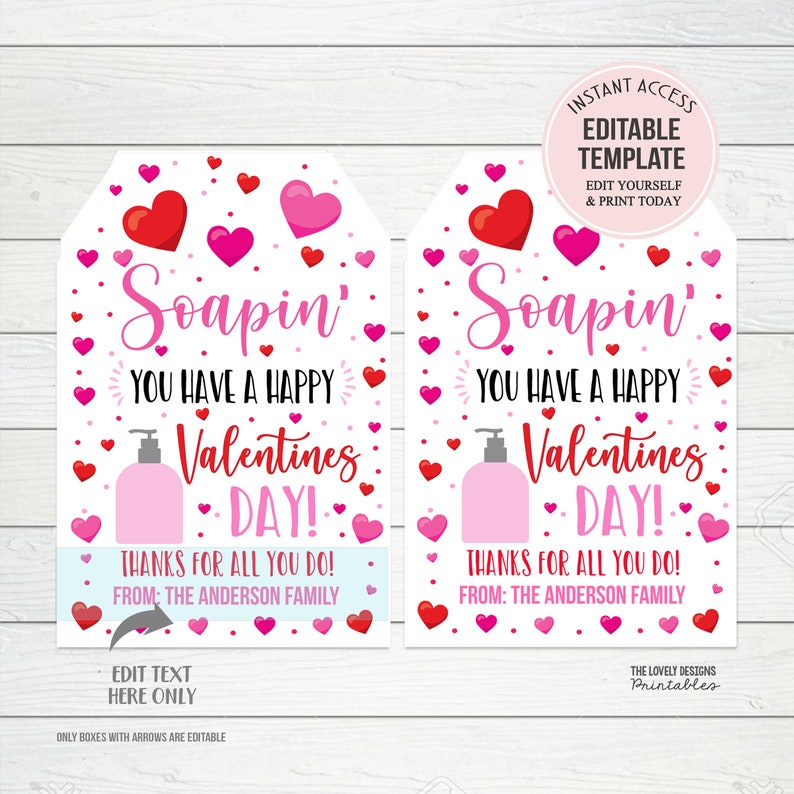 Valentine Soap Gift Tag, Soapin' Valentine's Day Tag, Teacher Staff ...