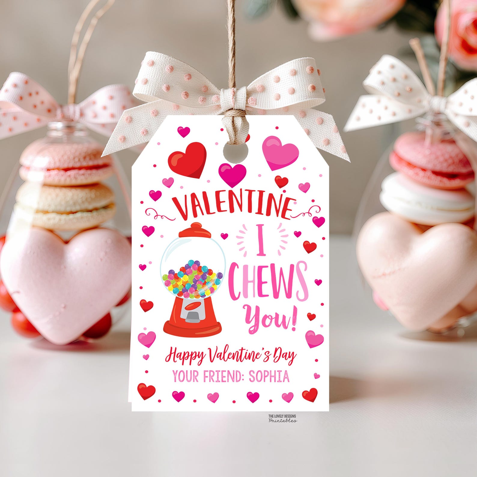 Editable Bubble Gum Valentine's Day Tag School Classroom Valentine Gift ...