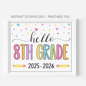 Girl First Day of 8th Grade Sign, Hello First Day of Eighth School Sign ...