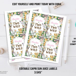 EDITABLE Two Wild Juice Pouch Label Leopard Print 2nd Birthday Born Two ...