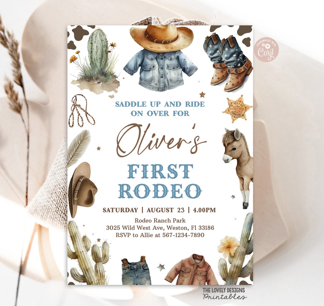 Cowboy First Rodeo Invitation Cowboy 1st Birthday Country Western Ranch ...
