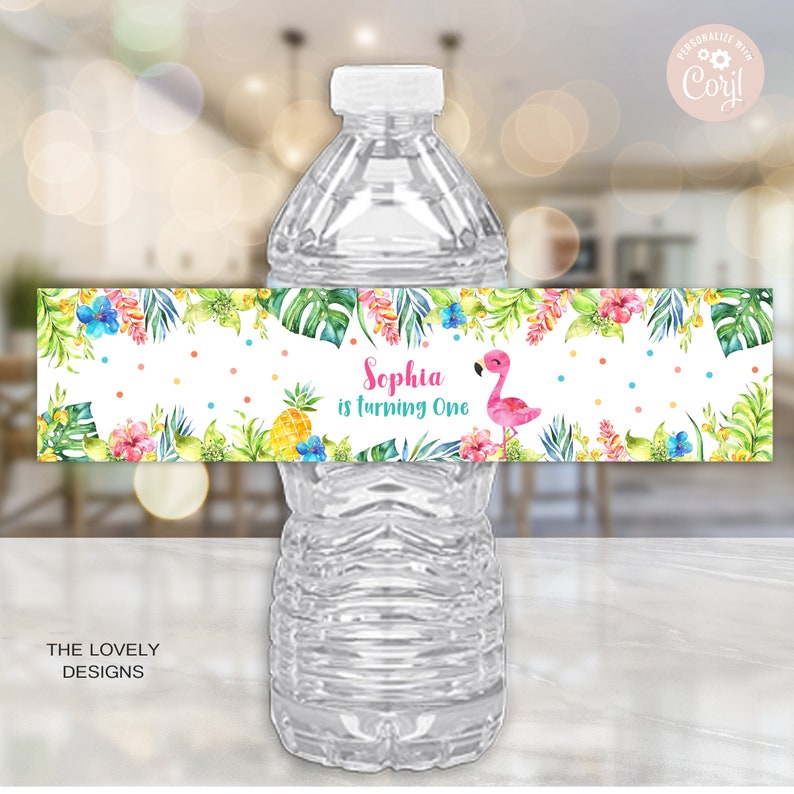 Editable Flamingo Bottle Label Flamingo Girl Birthday Party Flamingo ...