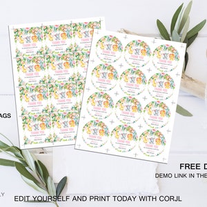 EDITABLE Jungle Gift Tag 2.5 Jungle Girl Baby Shower Circle Round Tags ...