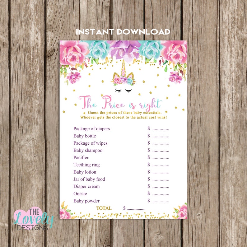 Unicorn Baby Shower Games Package Unicorn Games Printable | Etsy