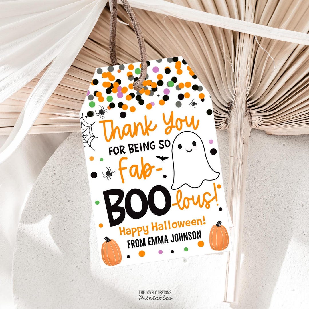 Halloween Favor Tag Cute Ghost Gift Tag Thank You Fab-boo-lous Gift Tag ...
