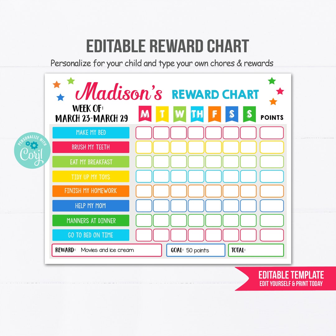 Daily Responsibilities Chart for Kids Reward Chart Routine, Kids Chore ...