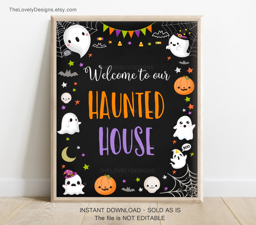 Halloween Haunted House Sign Halloween Chalkboard Party Sign Spooky ...