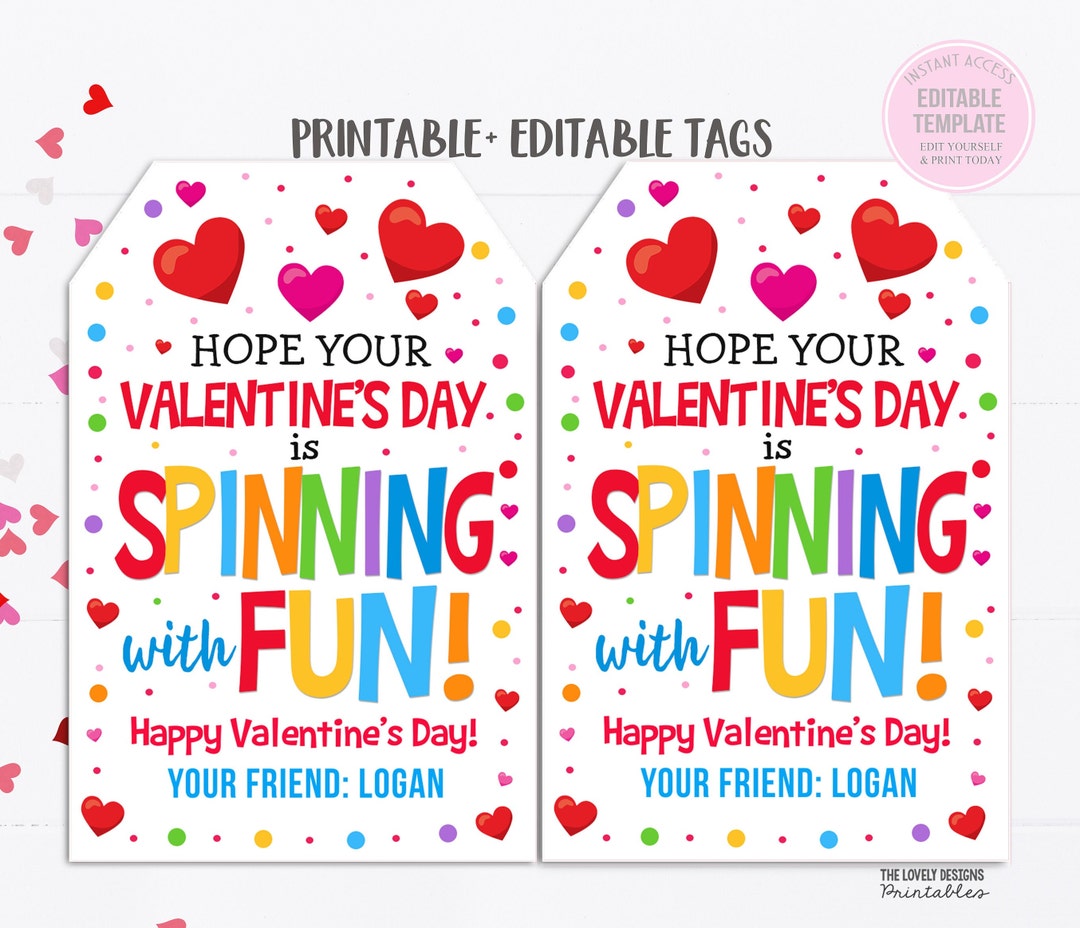 Spinning With Fun Tag, Valentine Spinner Fidget Spin Toy Pop Gift Tag ...