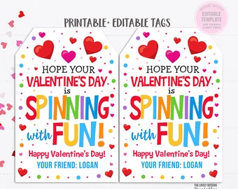 Spinning With Fun Tag, Fidget Spinner Valentine, Pop Spin Toy Gift Tag ...