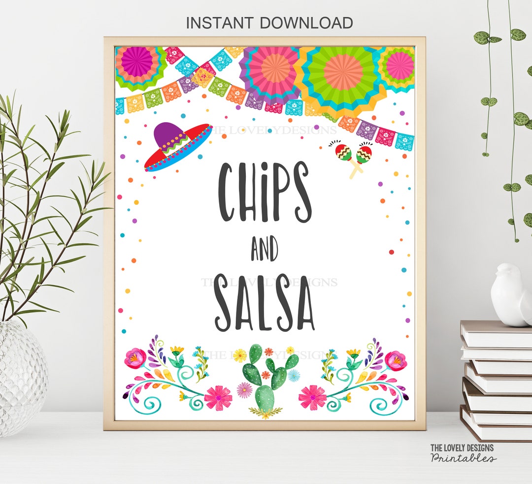 Chips and Salsa Sign Fiesta Party Sign Mexican Cactus Shower Fiesta ...