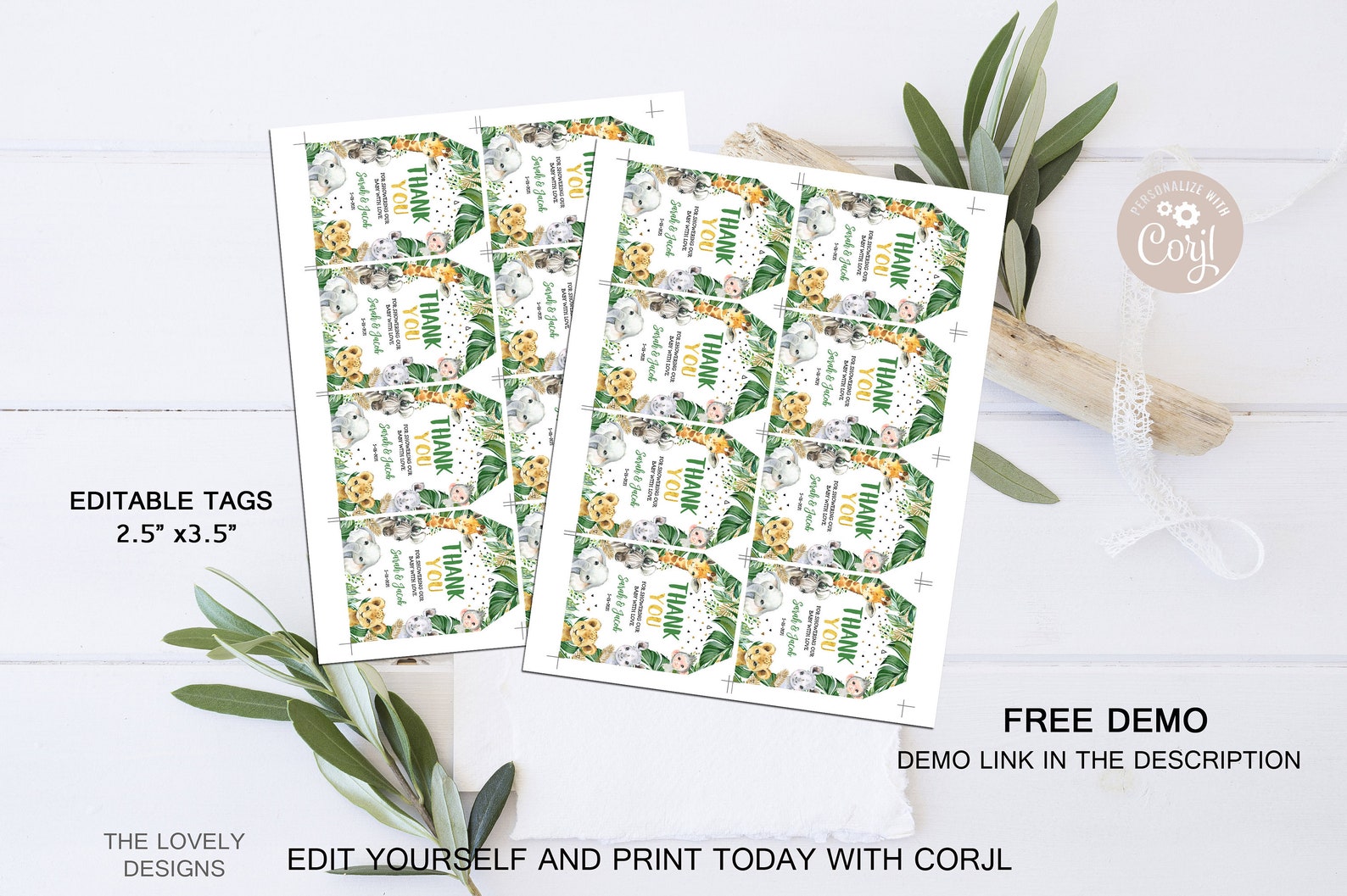 EDITABLE Jungle Gift Tag Baby Shower Safari Animals Tag Jungle - Etsy