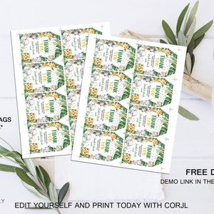 EDITABLE Jungle Gift Tag Baby Shower Safari Animals Tag Jungle Boy ...