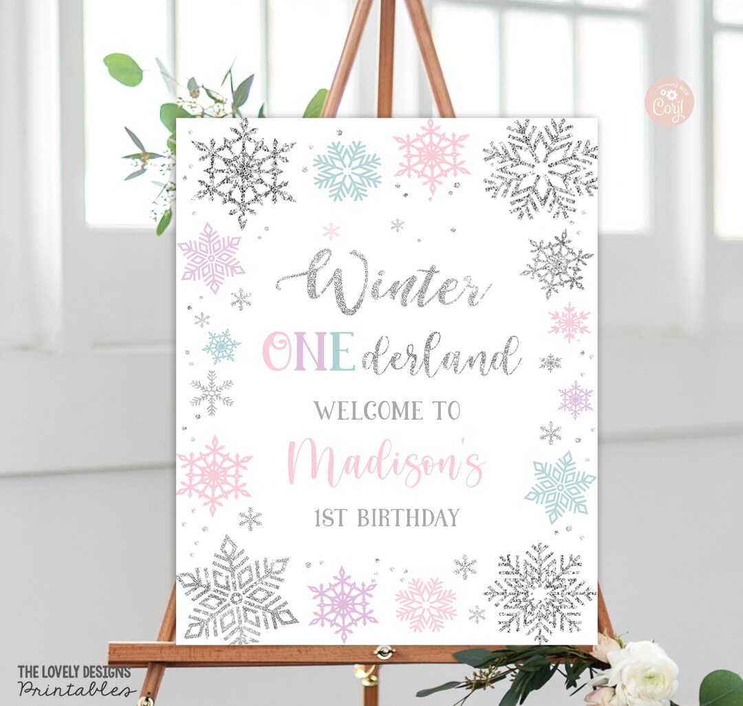 EDITABLE Winter Onederland Welcome Sign Winter 1st Birthday Snowflakes ...
