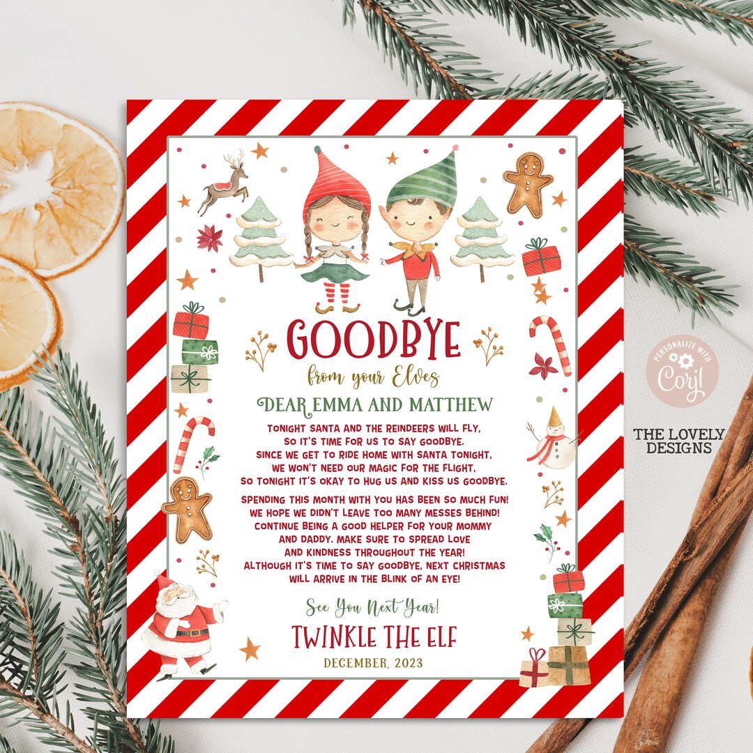Editable Elf Goodbye Letter Departure Goodbye From Your Elves Letter ...