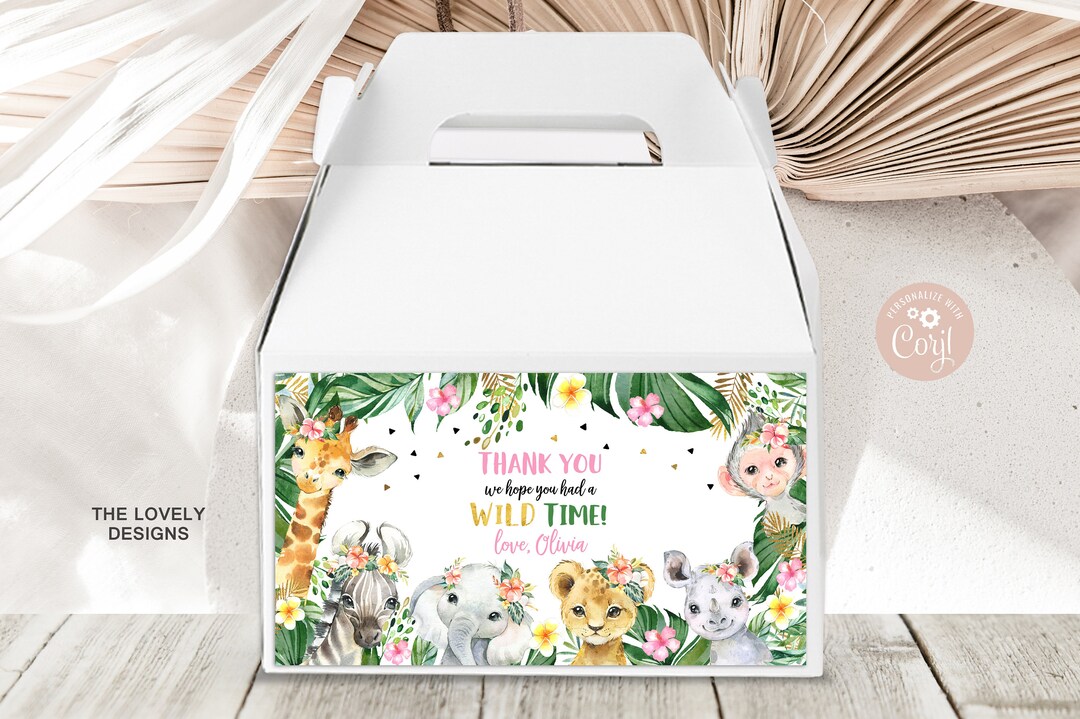 EDITABLE Jungle Gable Box Label Jungle Wild Time Treat Box Jungle Girl ...