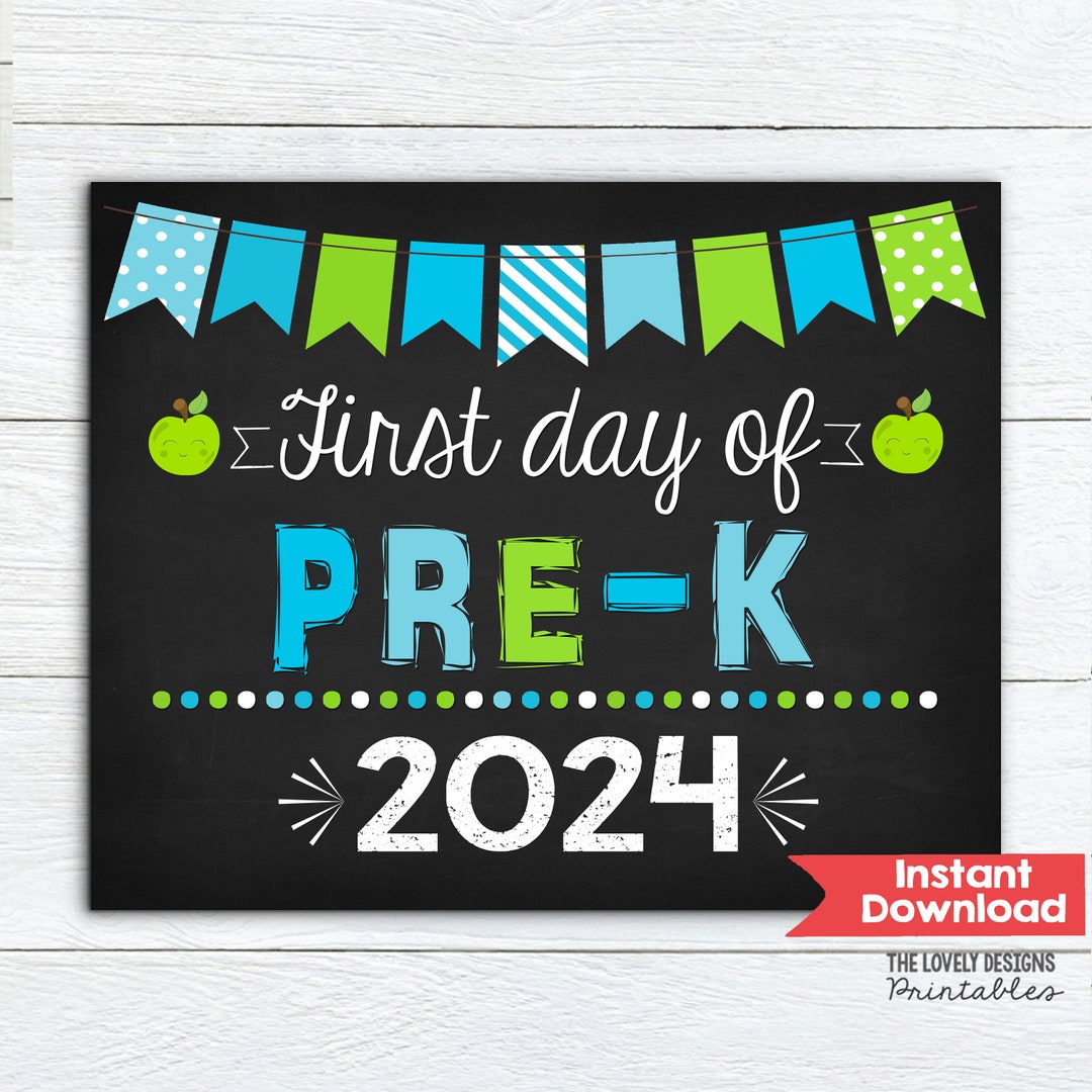 Boy First Day of PRE-K Sign INSTANT DOWNLOAD Photo Prop, First Day of ...