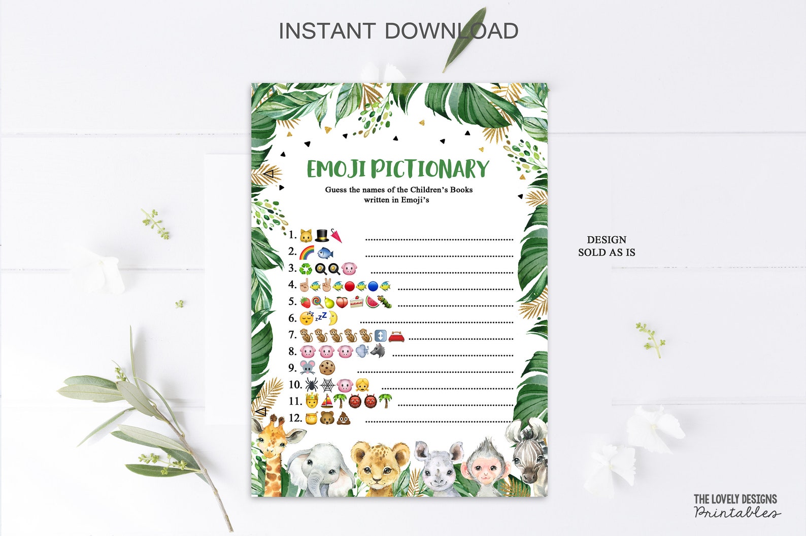 Jungle Emoji Pictionary Game Jungle Baby Shower Children's - Etsy