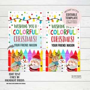 EDITABLE Wishing You a Colorful Christmas Gift Tag Crayon Gift Coloring ...