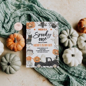 EDITABLE Spooky One Halloween 1st Birthday Ghost Birthday Invitation ...