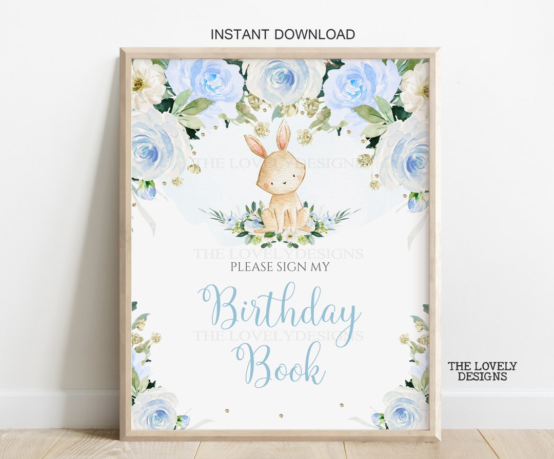 Boy Bunny Birthday Book Sign Some Bunny Birthday Sign Guest Book Floral ...