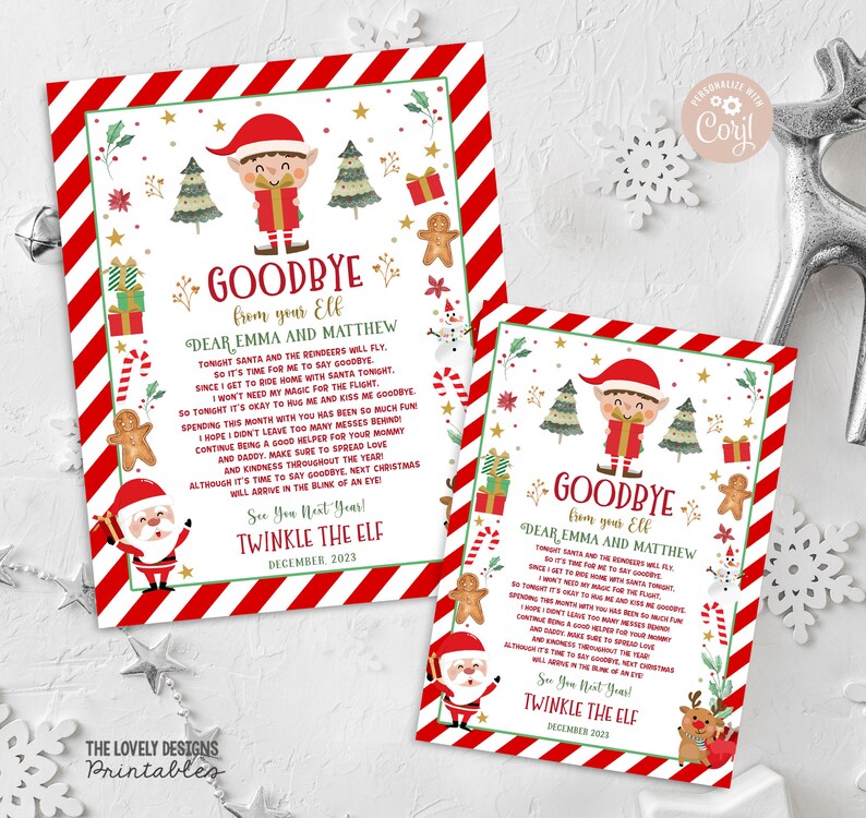 EDITABLE Elf Goodbye Letter Departure Goodbye From Your Elf Letter ...