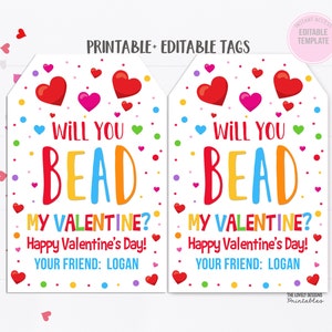 Valentine's Day Gift Tags Will You Bead My Valentine Tag Girl ...