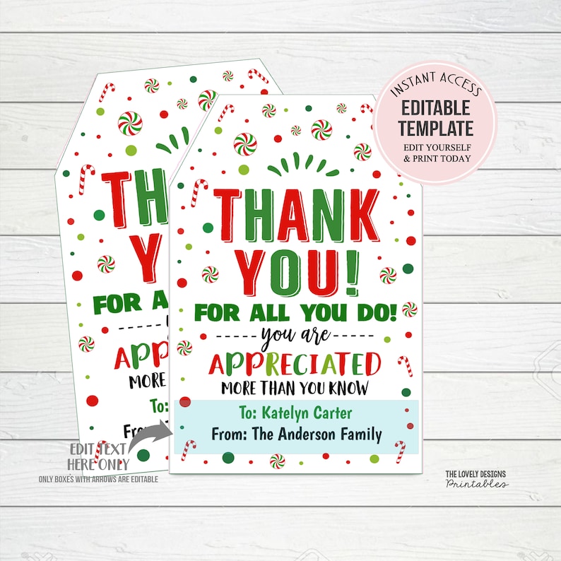 Editable Christmas Gift Tags Thank You for All You Do Holiday - Etsy