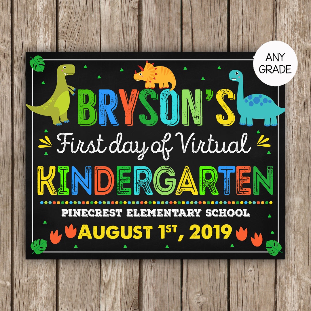 Dinosaur First Day of Virtual School First Day of School Sign ...