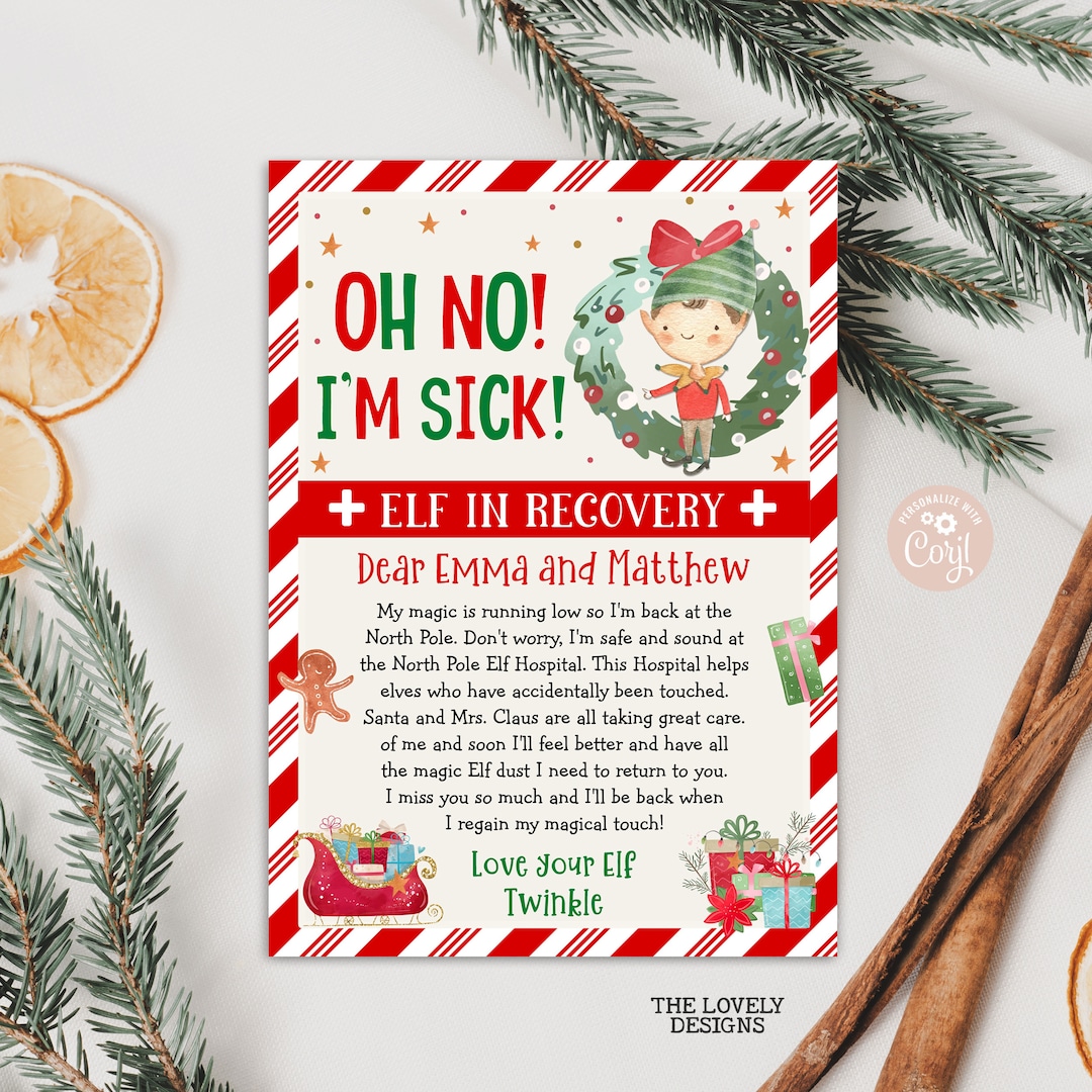 EDITABLE Elf Recovery Letter Elf Touched Elf Lost Magic Elf I'm Sick ...