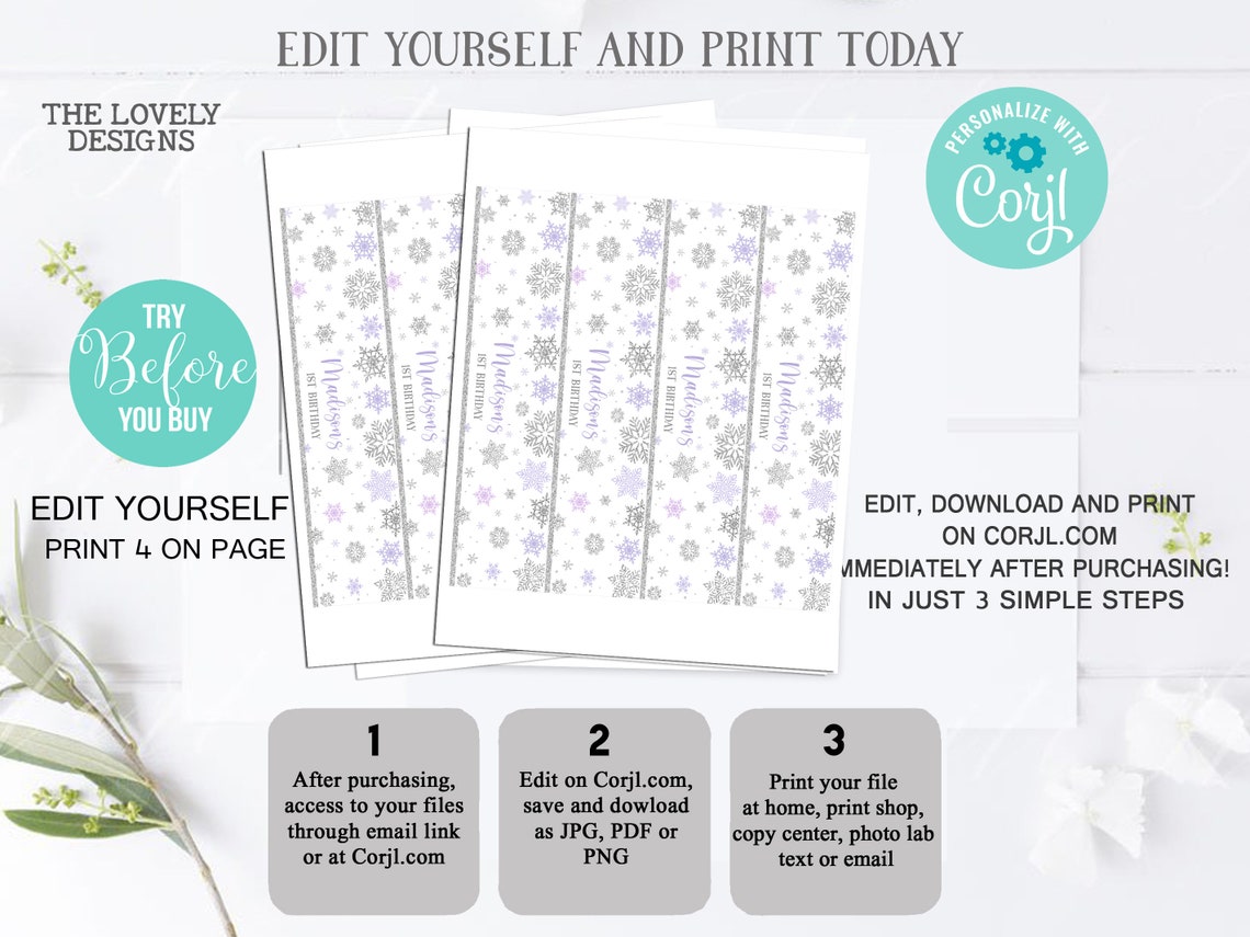 Editable Winter Bottle Label Winter Birthday Party Labels Snowflakes ...
