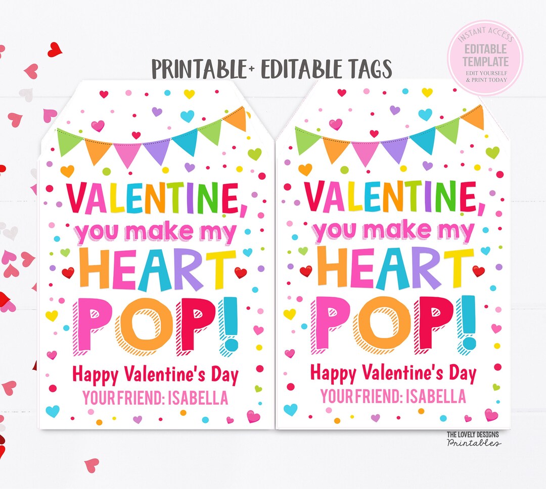 Editable Pop It Valentine's Day Tag You Make My Heart Pop Tag Valentine ...