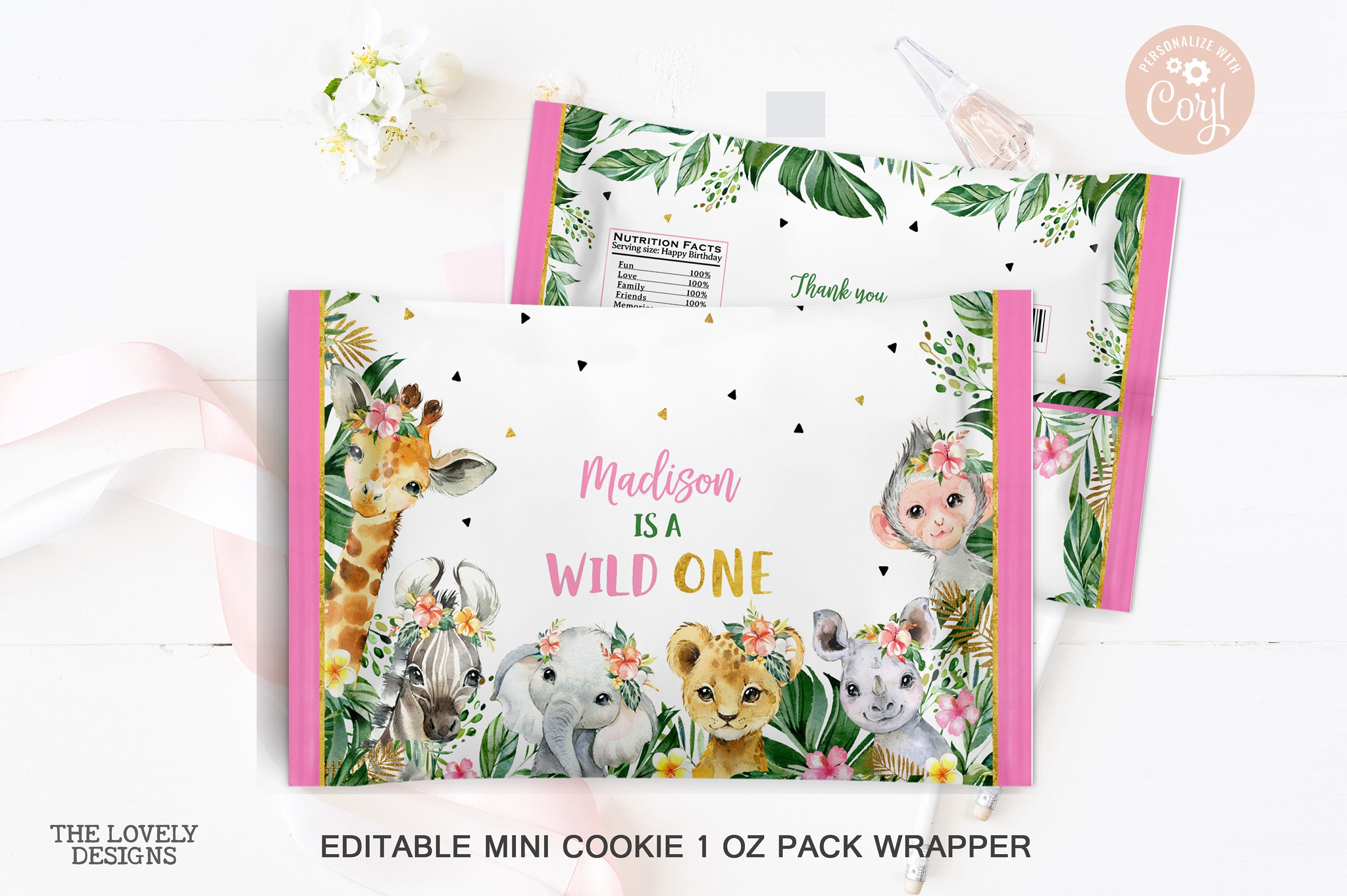 Editable Wild One Mini Cookies Wrapper Jungle Girl Birthday Treats ...