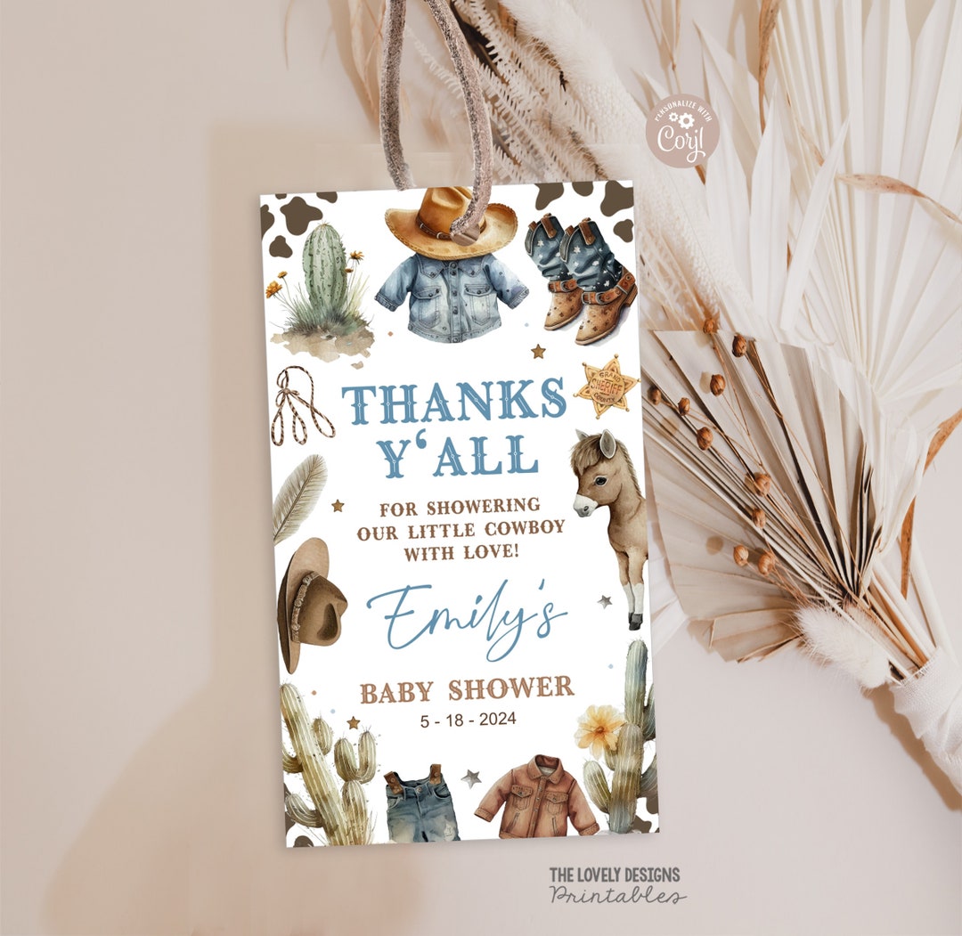 Cowboy Baby Shower Favor Tag Editable Cowboy Horse Country Western Wild ...