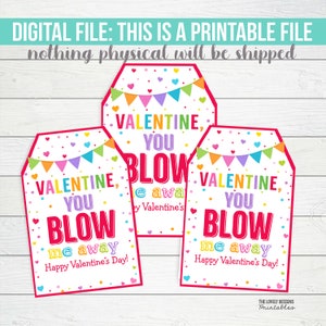 You Blow Me Away Valentine Gift Tag, Balloon Valentine Tags, Bubbles ...