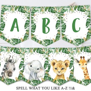 Jungle Birthday Banner Safari Animals Zoo Bunting Banner Jungle ...