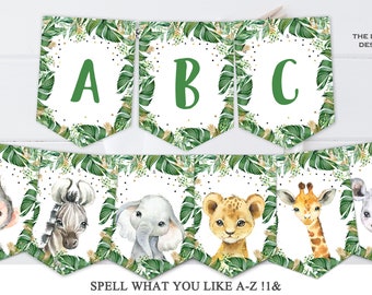 EDITABLE Jungle Alphabet All Letters Banner Garland Safari Animals Wild ...