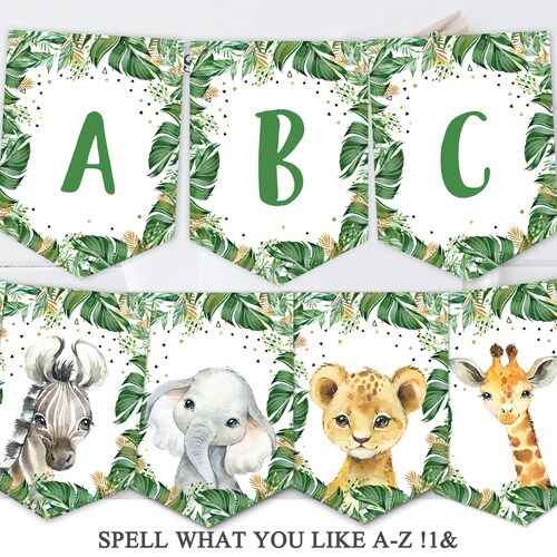 Jungle Birthday Banner Safari Animals Zoo Bunting Banner - Etsy