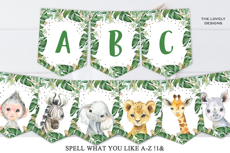 Jungle Birthday Banner Safari Animals Zoo Bunting Banner | Etsy