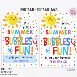 End of School Bubble Tags Summer Bubble Favor Tag Kids Preschool ...