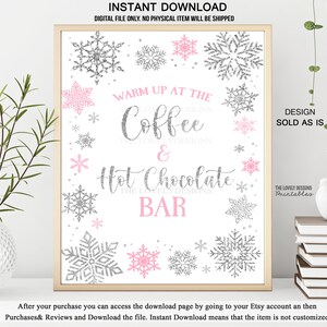Winter Coffee and Hot Chocolate Bar Sign Winter Snowflakes Hot Pink ...