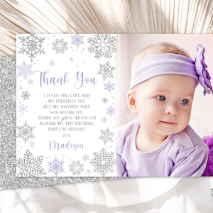 Editable Winter Thank You Card With Photo Winter Wonderland Birthday ...