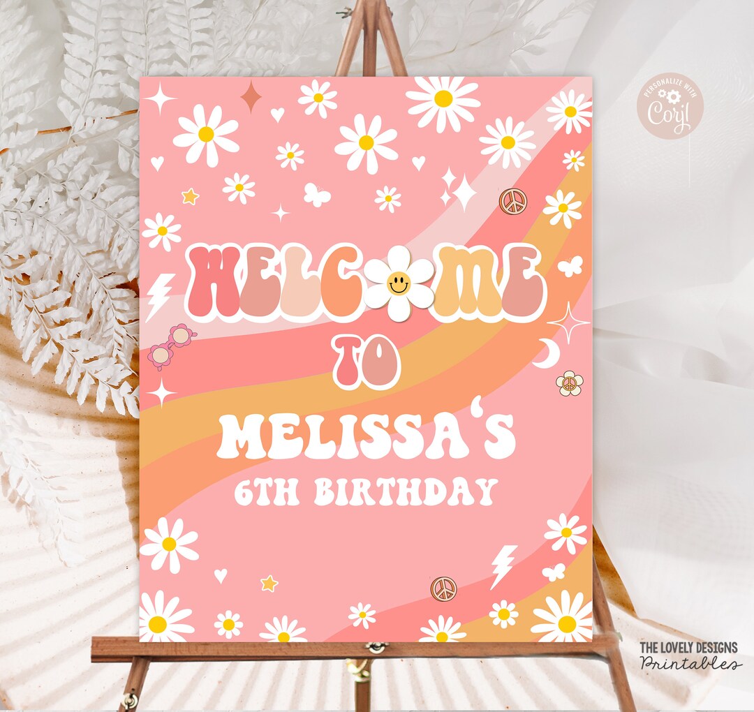 Editable Groovy Welcome Sign Groovy Birthday Rainbow Tricolor Sign ...