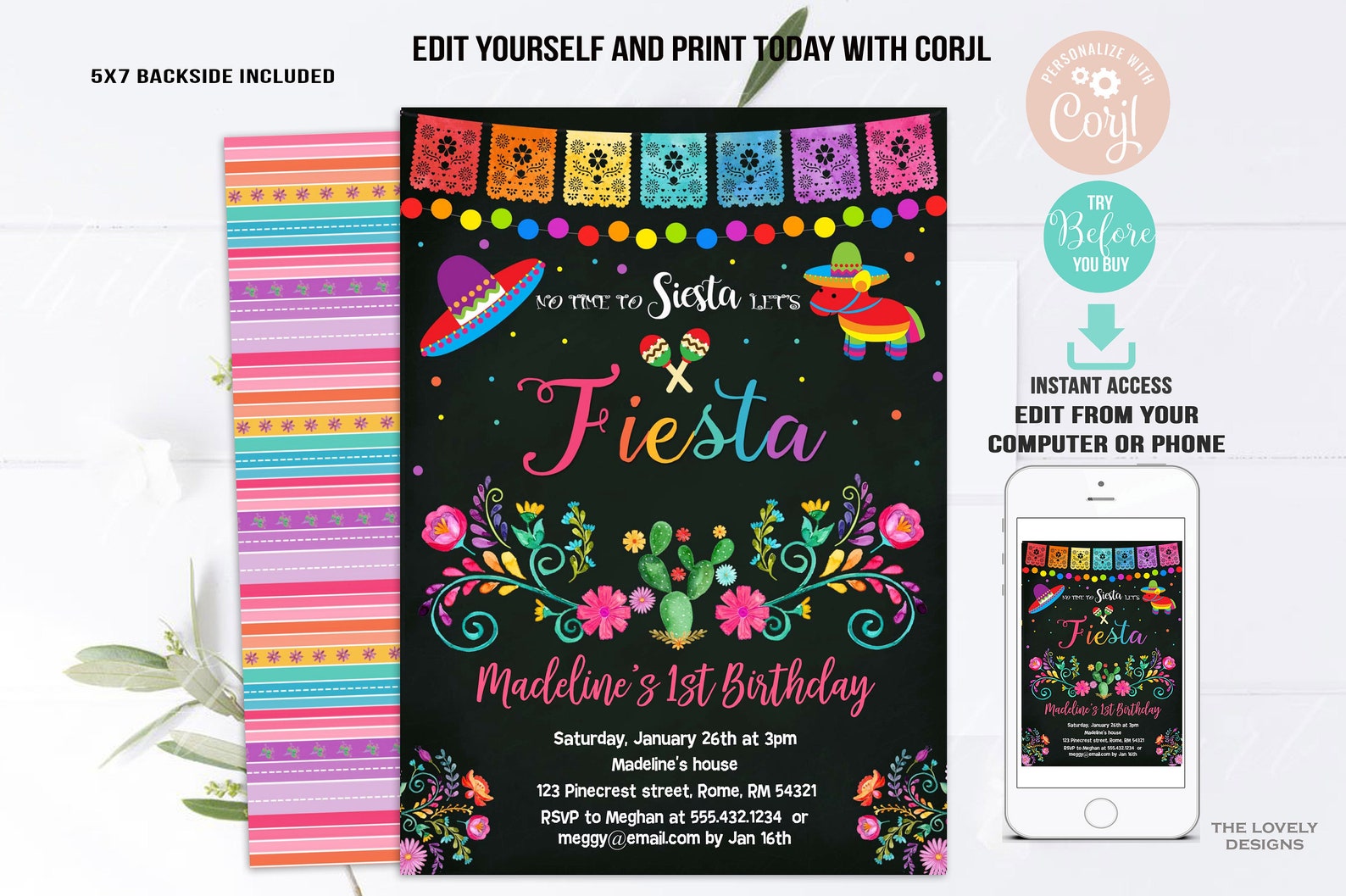 Fiesta Invitation EDITABLE Invitation Fiesta Birthday Chalkboard ...