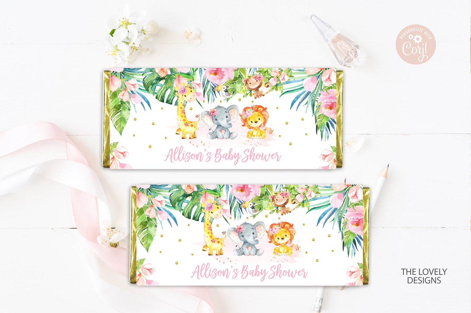 EDITABLE Jungle Candy Bar Wrappers Girl Jungle Baby Shower - Etsy