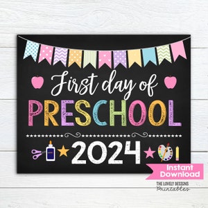 Girl First Day of PRESCHOOL Sign INSTANT DOWNLOAD Photo Prop Printable ...