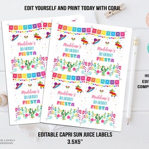 EDITABLE Piñata Fiesta Juice Pouch Label Pinata Fiesta Girl Birthday ...