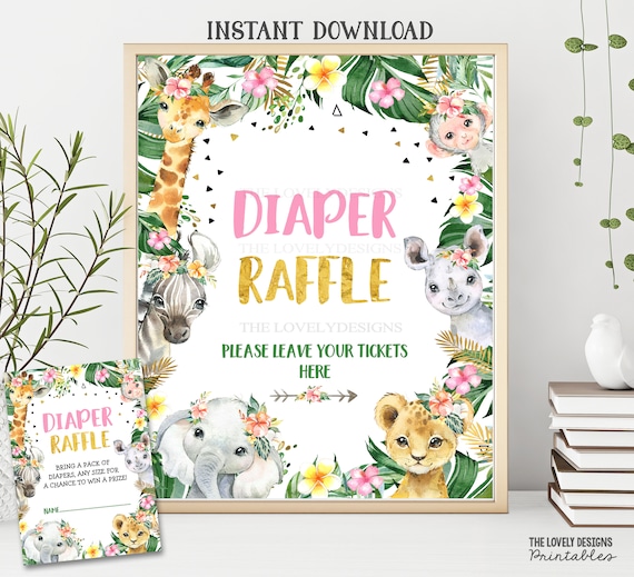 Jungle Diaper Raffle Sign and Tickets Jungle Girl Baby Shower | Etsy
