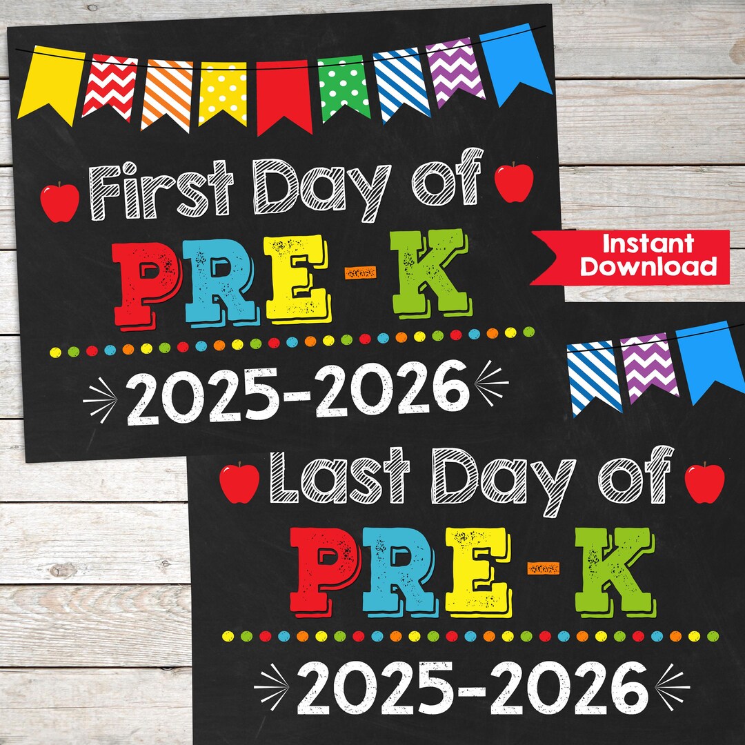 My First Day of PRE K and Last Day of Pre K Chalkboard Sign Set ...