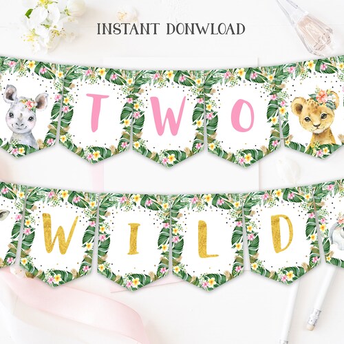 Editable TWO Wild Water Bottle Label Jungle Girl 2nd Birthday - Etsy