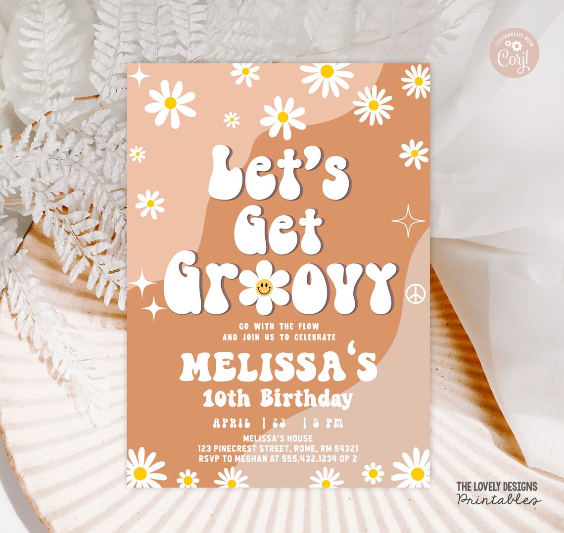EDITABLE Groovy Birthday Invitation Let's Get Groovy Invite Any Age ...